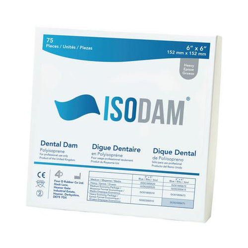 4D Rubber ISO02300675 Isodam Non-Latex Dental Dam 6" x 6" Heavy 75/Bx ...